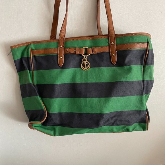 Tommy Hilfiger | Bags | Womens Tommy Hilfiger Tote Bag Green And Blue With Tan Straps And Bottom ...